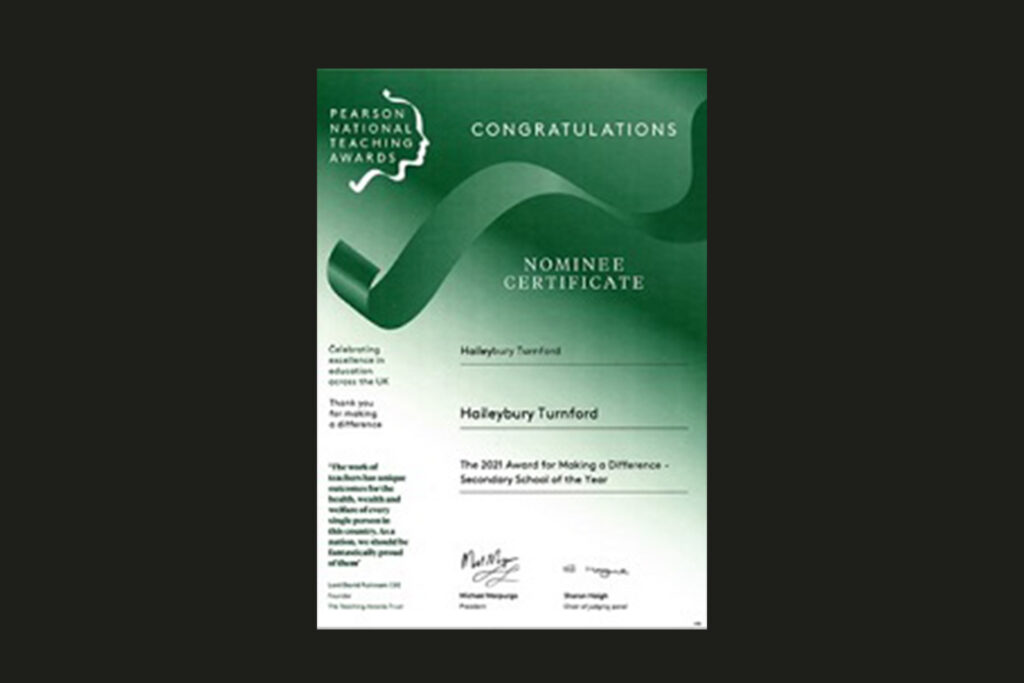 certificate - Haileybury Turnford