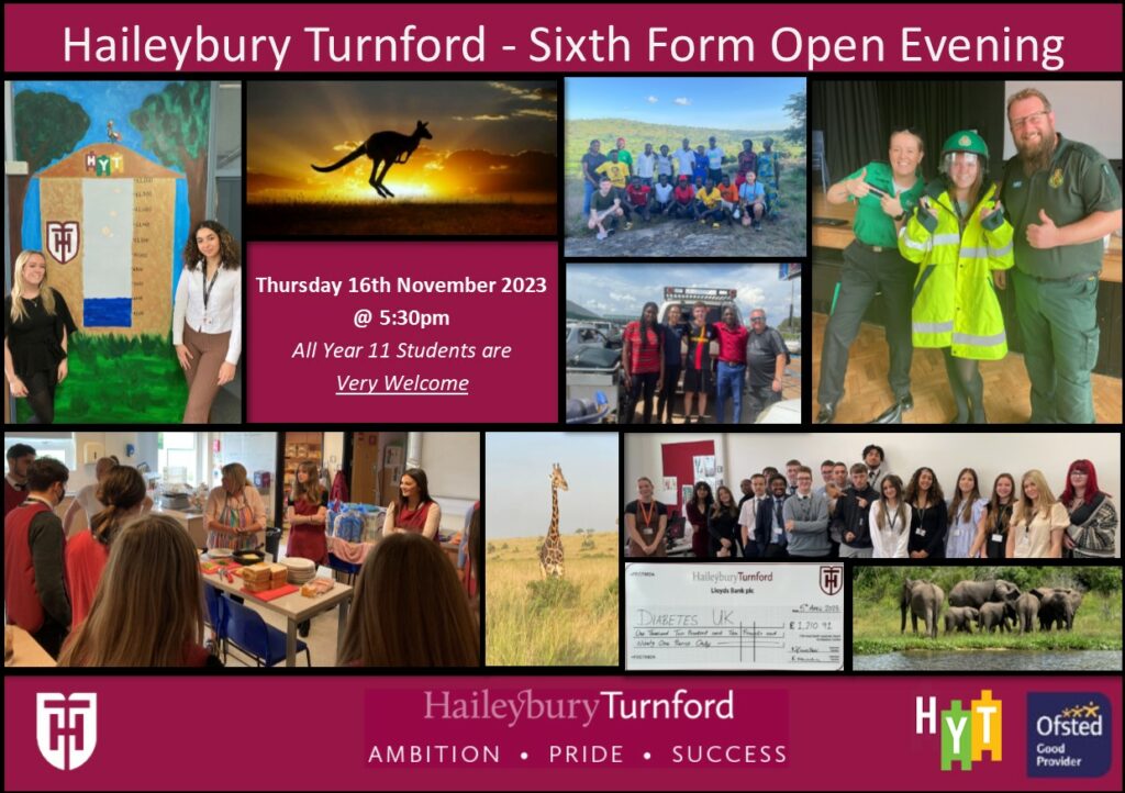 Sixth Form Open Eve postcard - Haileybury Turnford